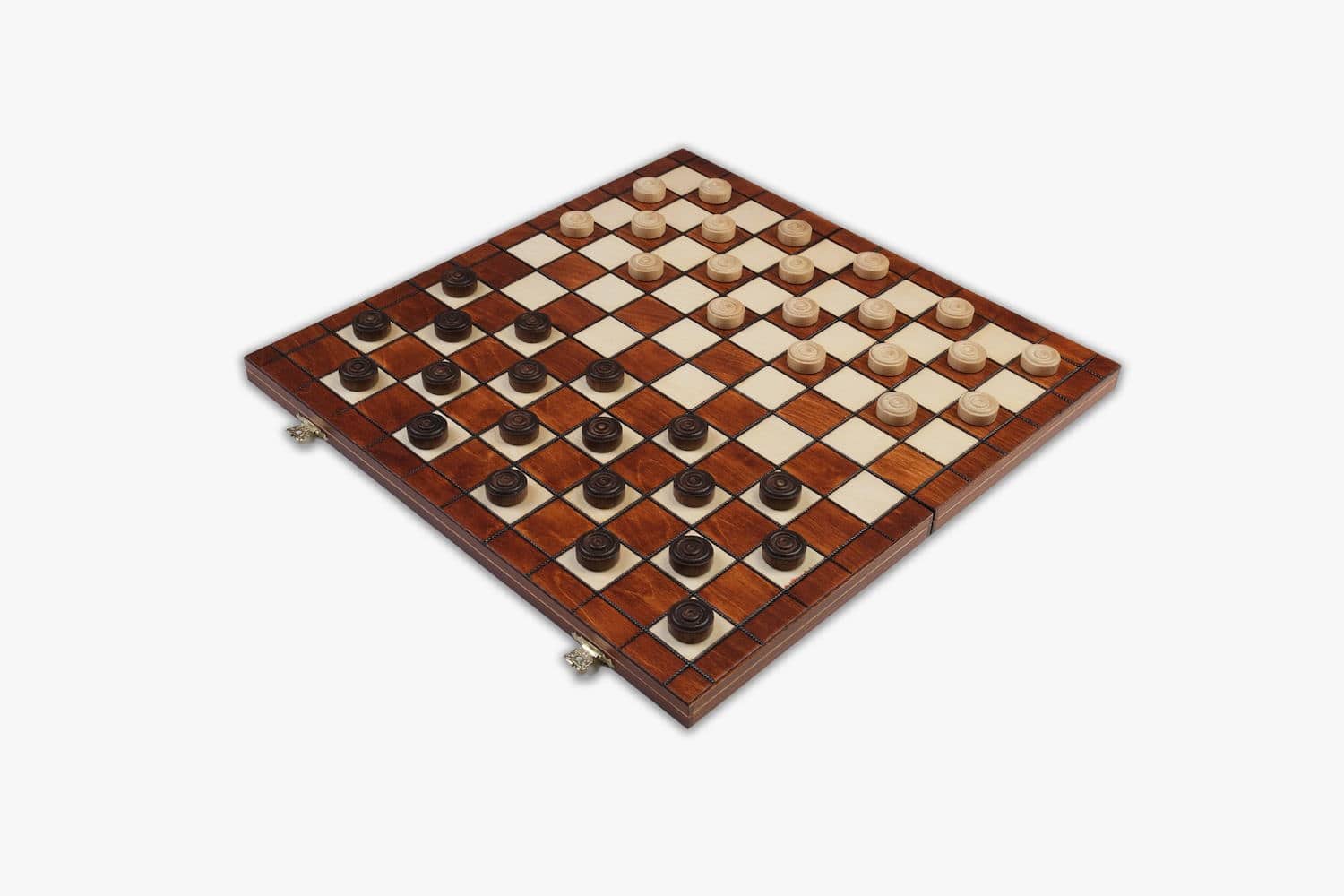 Houten Dambord & Damstenen (10 x 10 velden) - met inlegblad